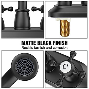 Bathroom Faucet 3 Hole, GOWIN Bathroom Faucet Matte Black,Bathroom Faucets for Sink 3 Hole,Bathroom Sink Faucet,4 Inch 2- Handle Sink Faucet with 360 Swivel Gooseneck,Drain Assembly