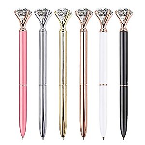 ZZTX 6 PCS Big Crystal Diamond Ballpoint Pen Bling Metal Ballpoint Pen Office Supplies Gift Pens For Christmas Wedding Birthday, Includes 6 Pen Refills