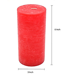 Set of 3 Red Unscented 6 Inch Tall Pillar Candles | Home Décor Accent for Centerpieces, Lanterns or Fireplace Mantles | Decorate Your Wedding, Bridal Shower or Home | 3W x 6H Inches