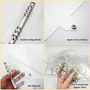 2Pcs Organizer Jewelry Storage Book Cases Container Portable Travel Storage Album for Ring, Earring, Necklace, Bracelets, Studs, Beads (2 A5 Cases, 100 Grids, 100 Thicken PVC Zipper Bags)