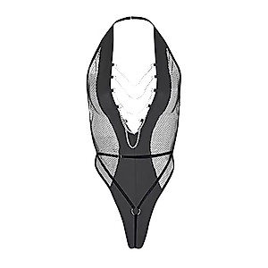 Naughty Outfits For Women, Bodysuit Women Sec Toys His And Hers Matching Underwear Set Sexy Women's Lingerie Tight Deep V Mesh Set With Stockings Women's Lingerie One Piece (L, Black)