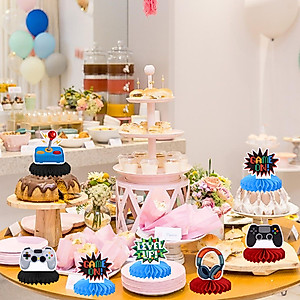 6 PCS Video Game Honeycomb Table Centerpiece Game On Controllers GamePad Table Toppers Centerpieces Decro for Game Theme Baby Shower Kids Boys Girls Birthday Party Table Decorations Supplies