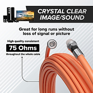 THE CIMPLE CO 75 Feet (23 Meter) - Direct Burial Coaxial Cable 75 Ohm RF RG6 Coax Cable, with Rubber Boots - Outdoor Connectors - Orange - Solid Copper Core - Designed Waterproof and can Be Buried