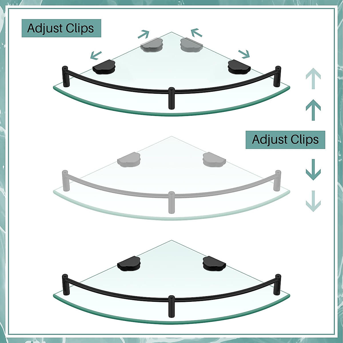 2 Pcs Corner Shower Shelf 2-Tier Glass Corner Shelf Stainless Steel Wall Mounted Corner Bathroom Organizer for Storing Bottle Shower Gel Shampoo Brush, 9.25 Inches (Black)