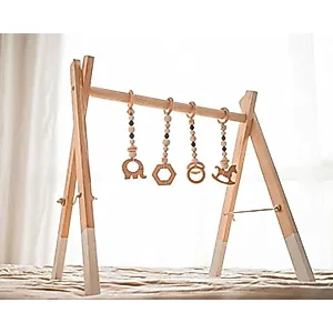 Zoro Wooden Baby Gym for Small Baby,4 Hanging Toys for Baby Play Gym, Foldable Baby Activity Gym Frame, Hanging Bar Gym for Baby Made with Pine Wood (Blue)