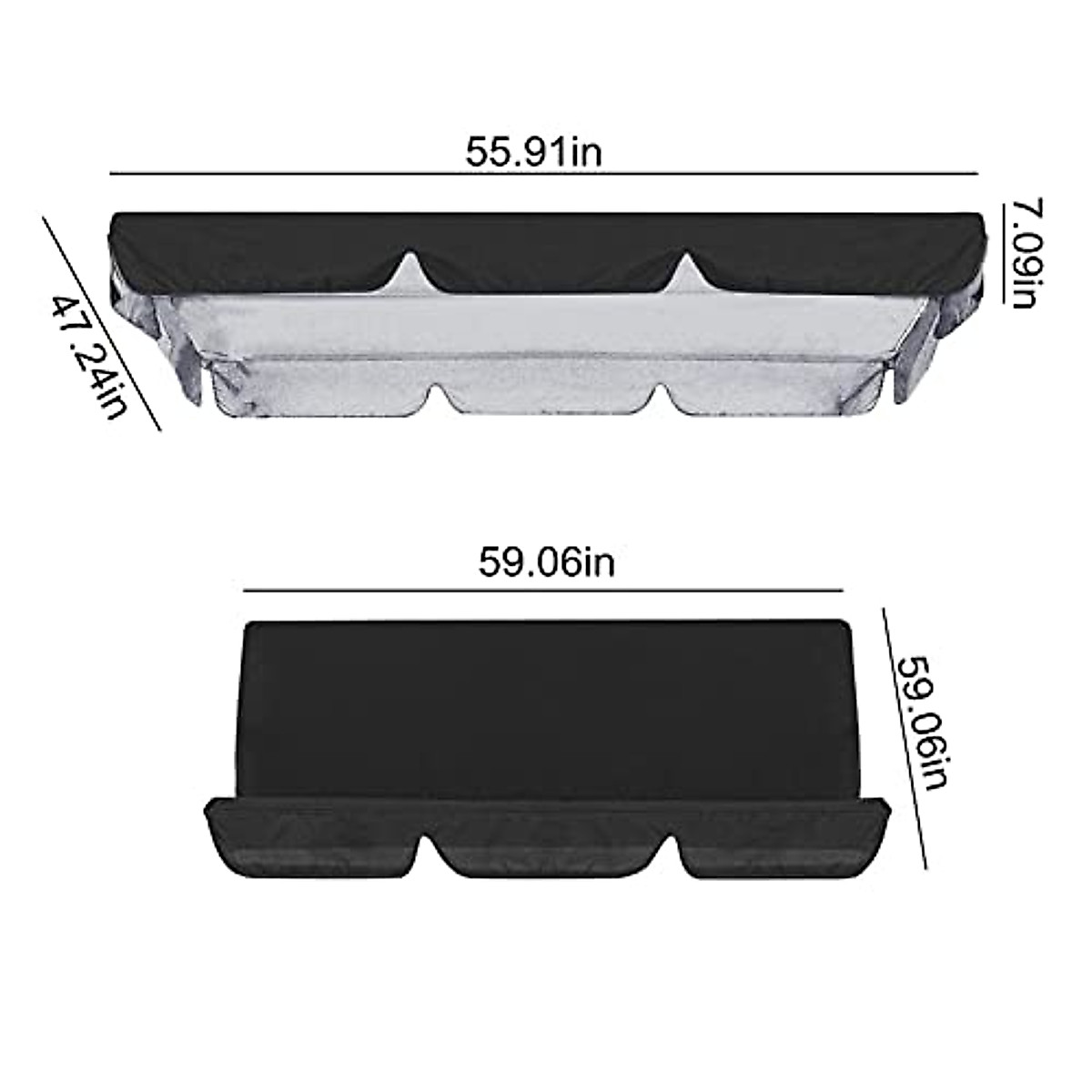 Outdoor Swing Canopy Cover, 2-Seater Canopy Swing Sets for Backyard, Replacement Swing Waterproof Top Cover Set for Patio/Lawn/Garden, Swing Canopy Cushion Sunscreen Uv Protection (No Steel Frame)