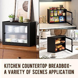 GHWIE Bread Box for Kitchen Countertop Large Bread Box Farmhouse Bread Container Bread Storage with Window Bread Holder Black