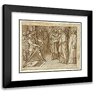ArtDirect Cesare Nebbia 24x19 Black Modern Frame and Double Matted Museum Art Print Titled - Saint Charles Borromeo Supervising the Opening of a Crypt (C. 1604)