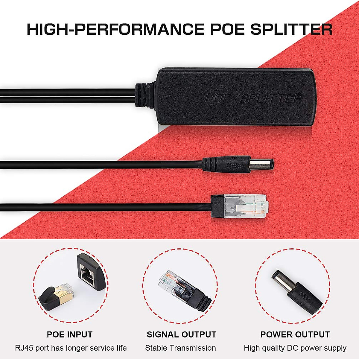 Active PoE Splitter - Power Over ethernet Splitter Adapter, 48V to 12V, IEEE 802.3af Compliant, 10/100Mbps PoE Splitter for Surveillance Camera, WAP and VoIP Phone, up to 100m, 2 Pack
