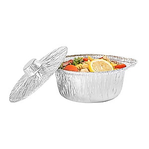 Foil Lux 34 Ounce Pans And Lids, 10 Disposable Pots With Lids - Oven-Ready, Stove Compatible, Aluminum Foil Baking Pans, Freezable, For Outdoor Camping, Vacation, Picnic, And More - Restaurantware