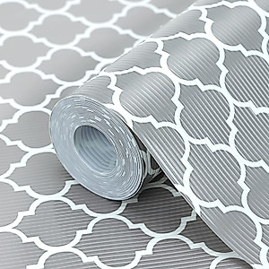 Moretoes Shelf Liners for Kitchen Cabinets, Non-Adhesive 17.5 Inch x 25 Feet Non Slip Durable and Strong Drawer Liner Roll for Wire Shelf Cupboard Dresser Closet (White Rhombus Gray Bottom)