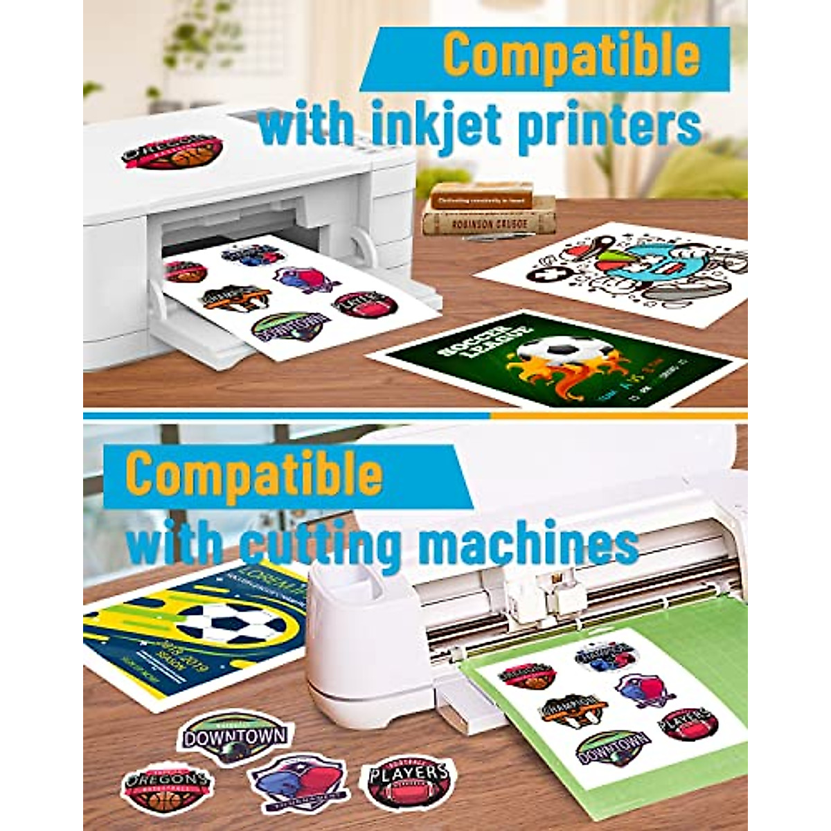 Sticker Paper Clear Printable Vinyl for Inkjet Printer-25 Transparent Dry-Quick Sheets of 8.5’’x11’’ Decals and Labels Self-Adhesive Non-Waterproof Papers Tear Resistance Bright Color for DIY