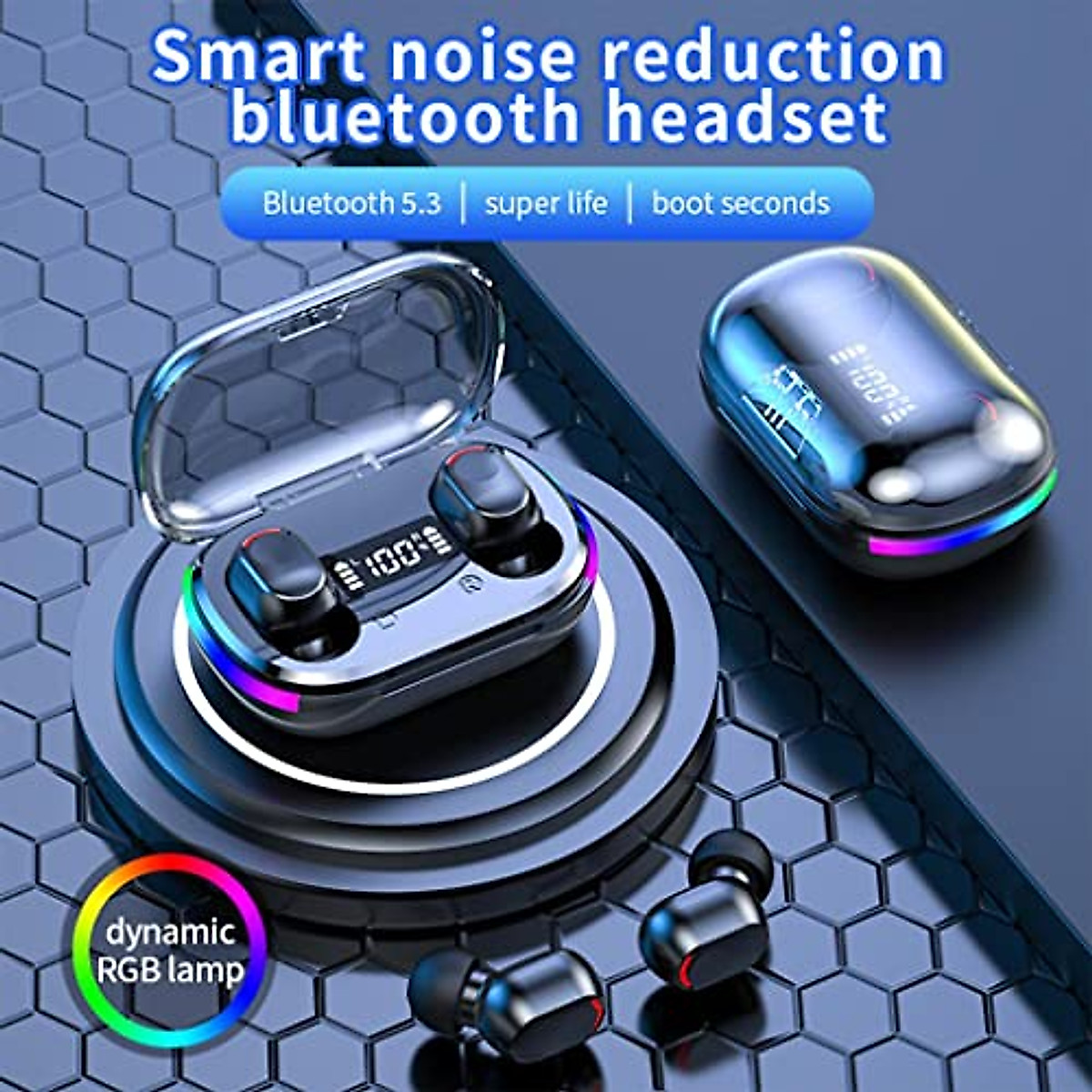 K10 Bluetooth 5.3 Mini Wireless Earbuds in Ear Headphones Built-in Microphone, Light-Weight IPX5 Waterproof Stereo Headset with Charging Case for Sport