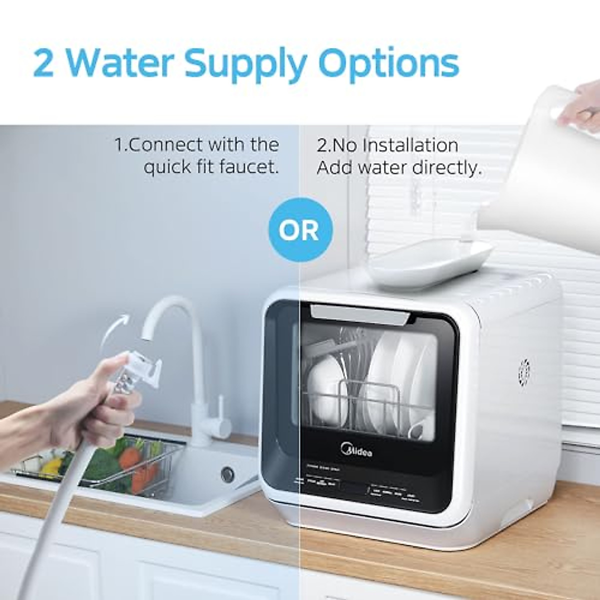 Midea MDC17P0ABB Portable Countertop Mini 5L Built-in Water Tank, No Hookup Needed, 6 Programs, 360° Dual Spray, 162℉ High-Temp& Air-Refresh Function, Dishwasher for Apartments& RVs, Black