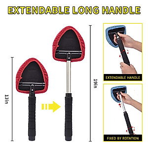 AutoEC Auto Car Windshield Cleaner, Extendable Handle Window Cleaner Brush Kit Comes with 4 Packs Washable and Reusable Pads（2 Wet Use 2 Dry Use）