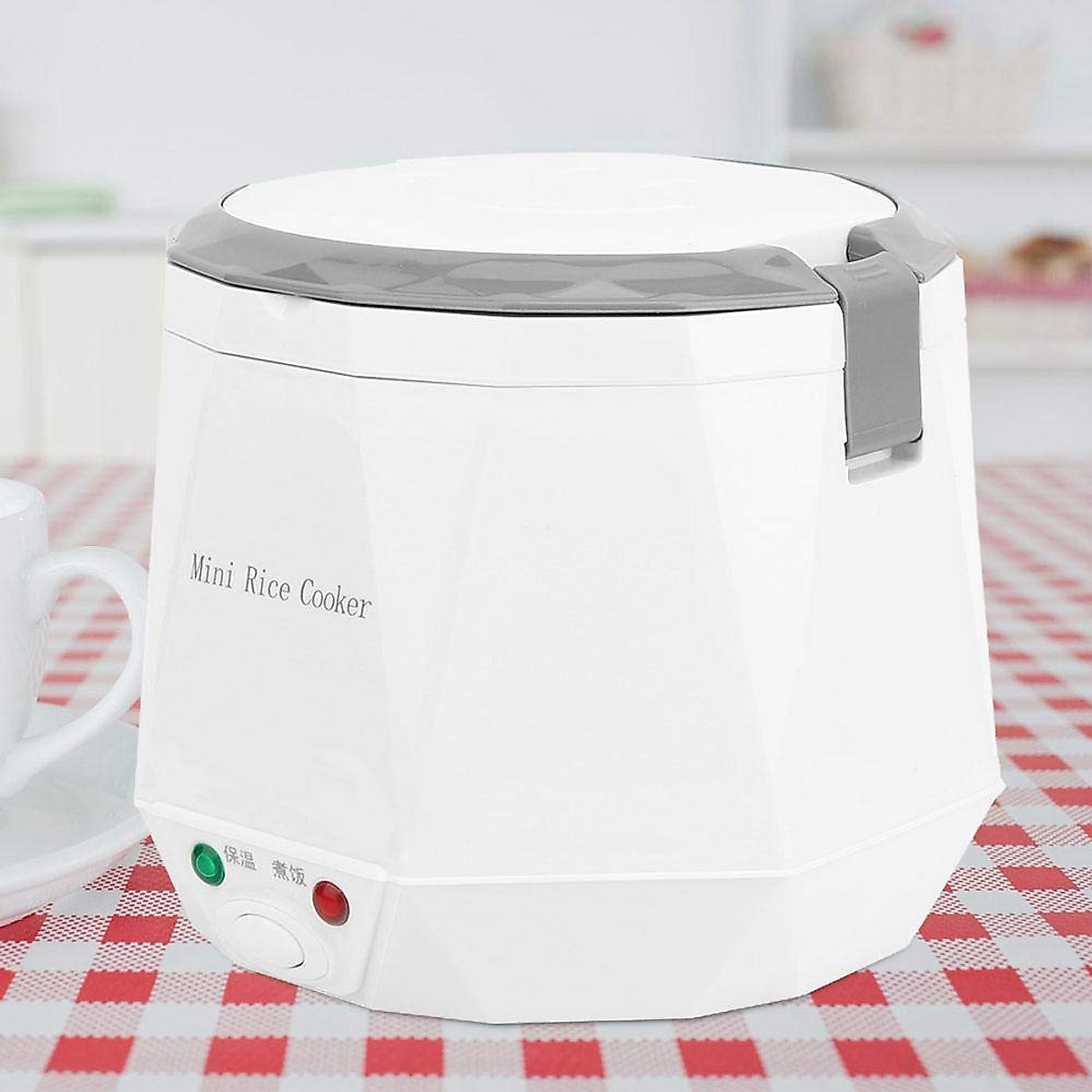 Junlucki 1.6 L Mini Rice Cooker - 12V Electric Food Steamer - Household Multi Cooker Portable Rice Cooking Steaming Pot for Car/Home/Travel - Kitchen Tool Instant Keep Warm (White)