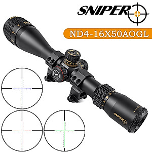 NT Series 4-16X50 / 6-24X50 AO Hunting Rifle Scope, Red/Green/Blue llluminate Glass Etched Reticle, Fully Multi-Coated Lens, Adjustable Objective SFP Riflescopes (4-16x50)