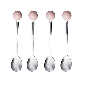 Stainless Steel Coffee Spoon,Teaspoon,Sugar Spoon,Korean Dessert Spoon with Ceramic Ball, Spoons 4 Pieces 5.5 Inches Pink