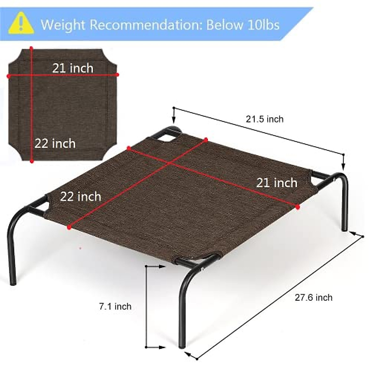 HAITRAL Elevated Pet Bed - Breathable Raised Cot Bed for Small Cats & Dogs - Indoor or Outdoor Summer Cooling Perch for Kitty & Puppy 27 x 21 x 7 Inches Brown