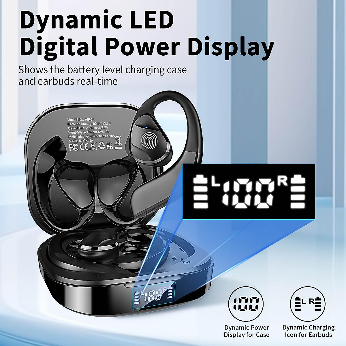 BANIGIPA Open Ear True Wireless Earbuds, Bluetooth 5.3 Headphones w/Immersive Premium Sound, IP54 Waterproof Open-Ear Earbud w/DSP Noise Cancelling Mic for Sports Long-Lasting Comfort, 50H Playtime