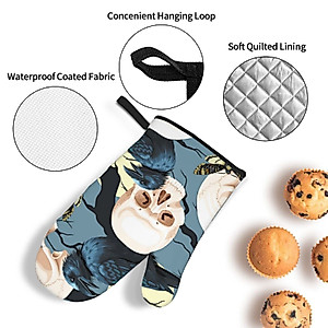 EZDNAGP 4pcs Oven Mitts and Pot Holders Sets Oven Kitchen Gloves Hot Pads for Cooking BBQ Baking Grilling - Raven Skull Bird Death Butterfly