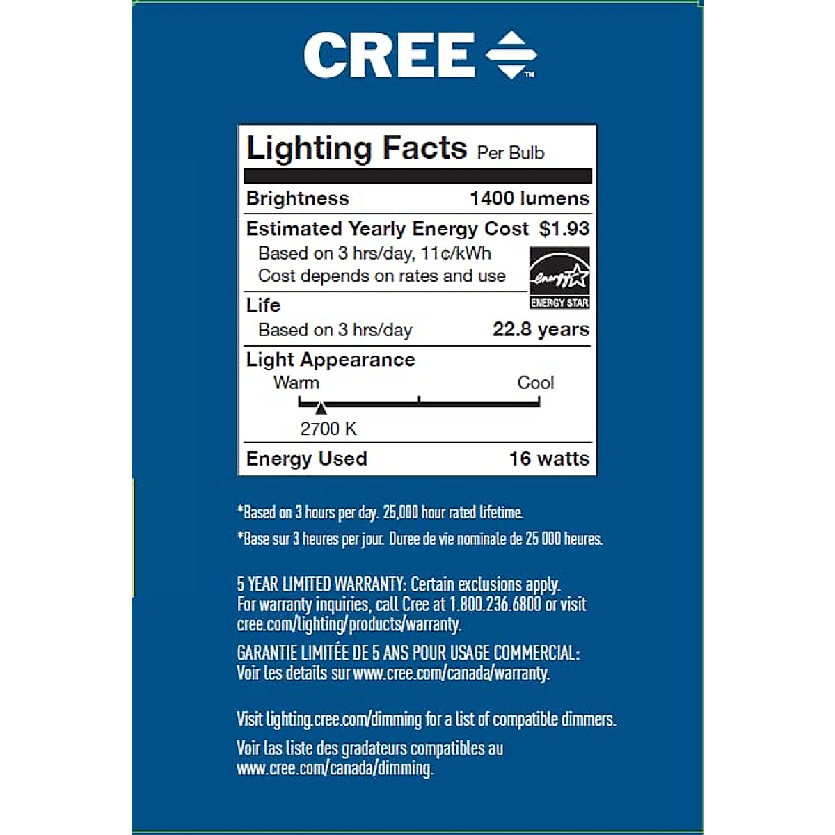 Cree Lighting BR30-100W-P1-27K-E26-U1 Pro Series BR30 Indoor Flood 100W Equivalent LED Bulb (Dimmable) 1400, 1 Count (Pack of 1), Soft White