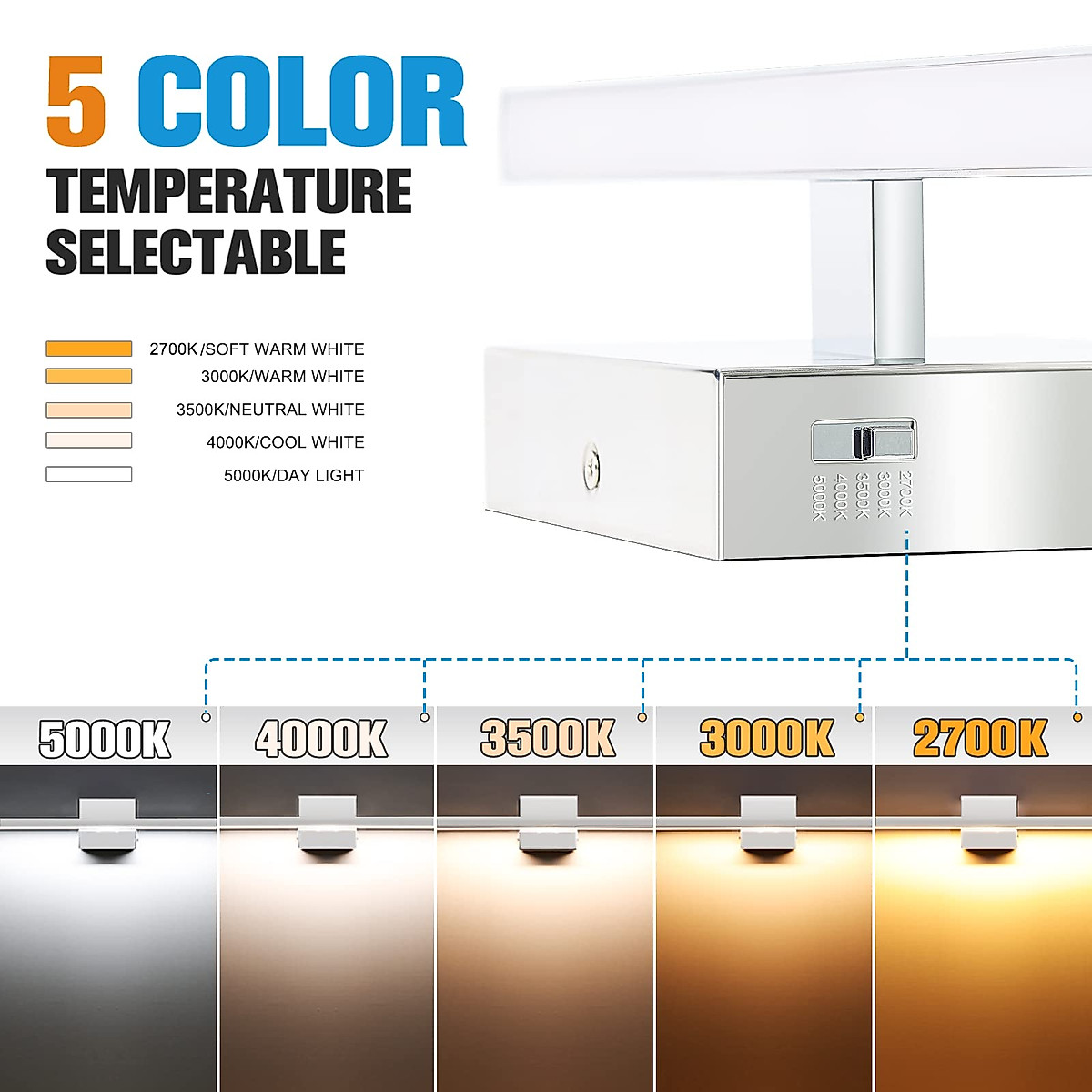 VOLISUN Modern Bathroom Vanity Light 23.6 inch, 14W Dimmable 5CCT Led Bathroom Light Fixture Over Mirror, Chrome Bar Wall Lights for Bathrooms Mirror Cabinets Bedroom-ETL Certificated