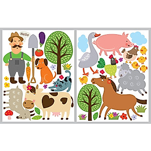 Farm Animal Barnyard Wall Decals for Kids - Farming Baby Room Children Stickers for Toddlers Bedroom - Animal Wall Decor Nursery Art [>40 Art playroom clings] + Free Bird Gift!