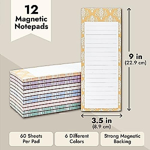 Juvale 12 Pack Magnetic Notepads for Refrigerator, Grocery, Shopping To Do Lists, 6 Colors (3.5 x 9 In)