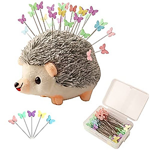 CICILIAYA Hedgehog Shape Pin Cushion, Cute Pincushions Sewing Kit Lovely Needle Cushions Pins Holder Sewing Accessories Supplies with 100Pcs Colored Butterfly Pins for Quilting DIY Crafts Patchwork