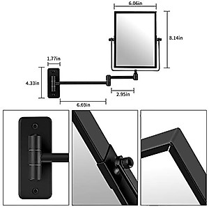QiMH 3X Magnified Wall Mounted Mirror, Rectangular 8x6 Inch with Extendable Arm | Polished Chrome Finish Double-Sided Swivel Mirror