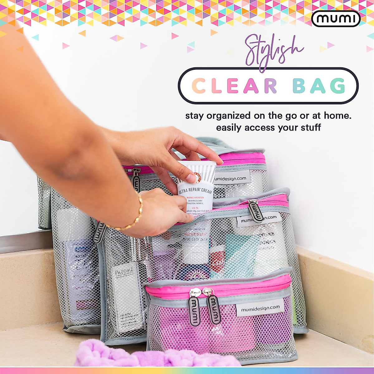 MUMI Travel Toiletry Bag Set of 3 – Water-Resistant Toiletry Bags for Women & Men – Clear Bags for Toiletries, Skincare, Makeup & Travel Essentials – Lightweight, Durable & Portable Organizer - Yellow