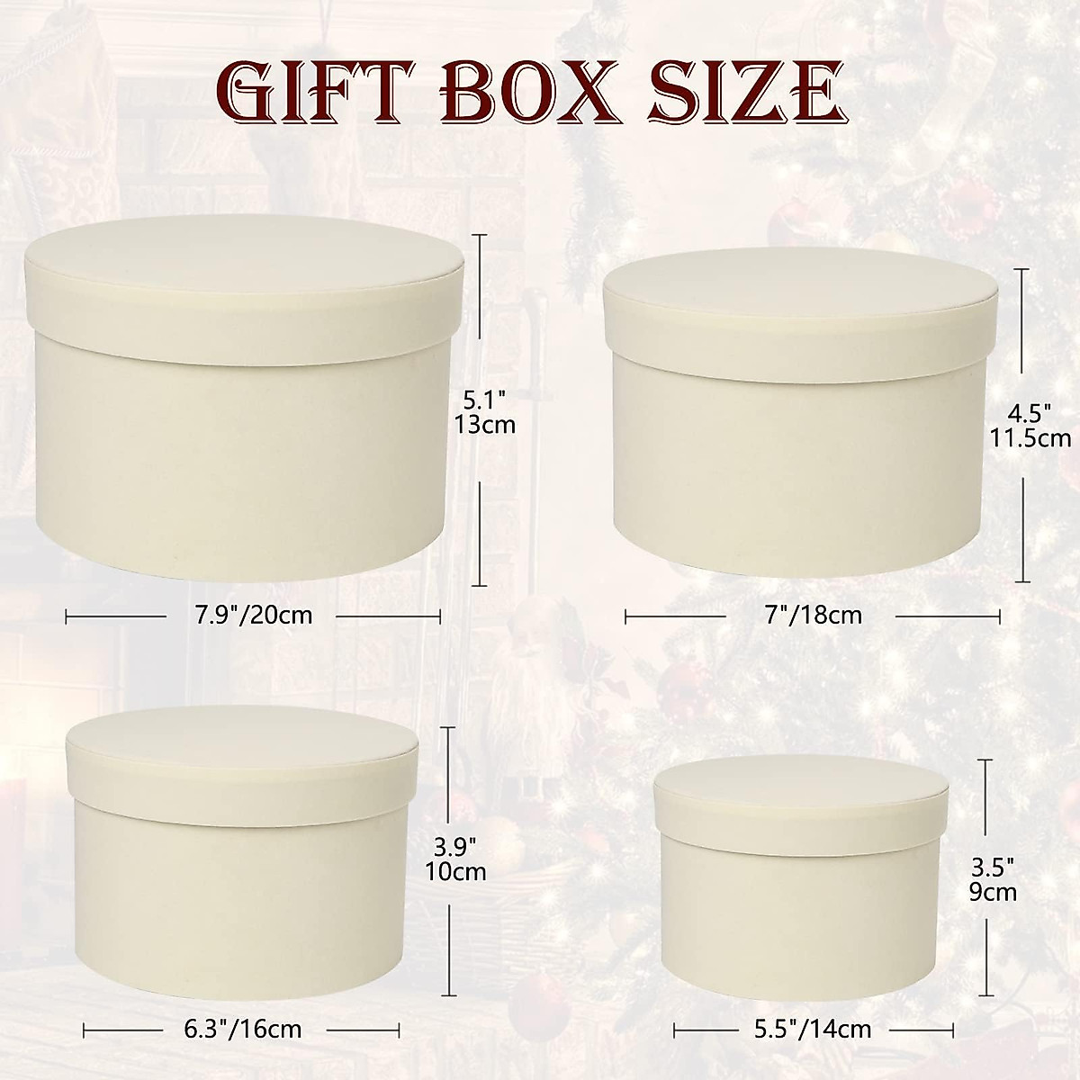 GnFlus Round White Gift Boxes with Lids for Presents Set of 4 Velvet Nesting Gifts Box for Arrangements Flowers Wedding Birthday Valentines Bridesmaid Christmas Party Anniversary