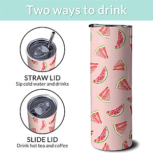 owbgsdh 20 oz Watermelon Skinny Tumblers with Lid and Straw, Watermelon Stainless Steel Vacuum Insulated Travel Coffee Mug Cup Water Bottle, Watermelon Decor Stuff Accessories, Gifts for Women Girls