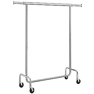 SONGMICS Clothes Rack with Wheels, Heavy-Duty Garment Rack with Extendable Hanging Rod, 286.6 lb Load Capacity, Clothing Rack for Hanging Clothes, All Metal, Chrome-Plated, Silver UHSR11S
