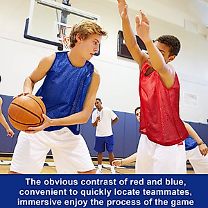 Geyoga 12 Pcs Soccer Pinnies Youth Basketball Practice Jersey Soccer Training Equipment for Sports(Red, Blue)