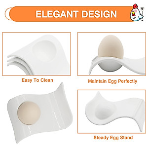 Egg Cup for Soft Boiled Eggs, Kitchenexus Egg Cups & Cracker Topper Set, 4pcs Set Ceramic Wave Egg Holder with Stainless Steel Egg Shell, Egg Stand Holders for kitchen