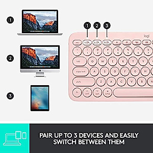 Logitech K380 Multi-Device Wireless Bluetooth Keyboard Designed for Windows, Mac, Chrome OS, Android, iOS, Apple TV, Space-Saving Compact Design - Rose (Renewed)