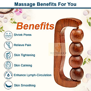 Hathkaam Wooden Massage Roller, 7" Rosewood Unisex Handheld Massager Roller for Full Body Pain Relief, Back, Neck & Shoulder, Pain Acupressure Deep Tissue 4 Wheel Massage Therapy Equipment