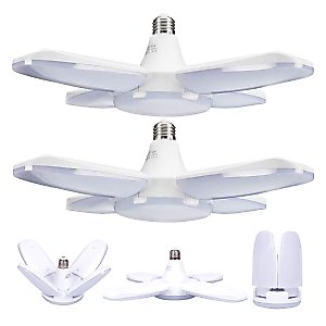 LED Garage Lights 2 Pack, Tribright Garage Ceiling Lighting 6000LM, 60W E26 / E27 Daylight Lamp with 4 Adjustable Panels for Garage, Workshop, Warehouse, Workbench, Barn, Warehouse, Shop, Basement
