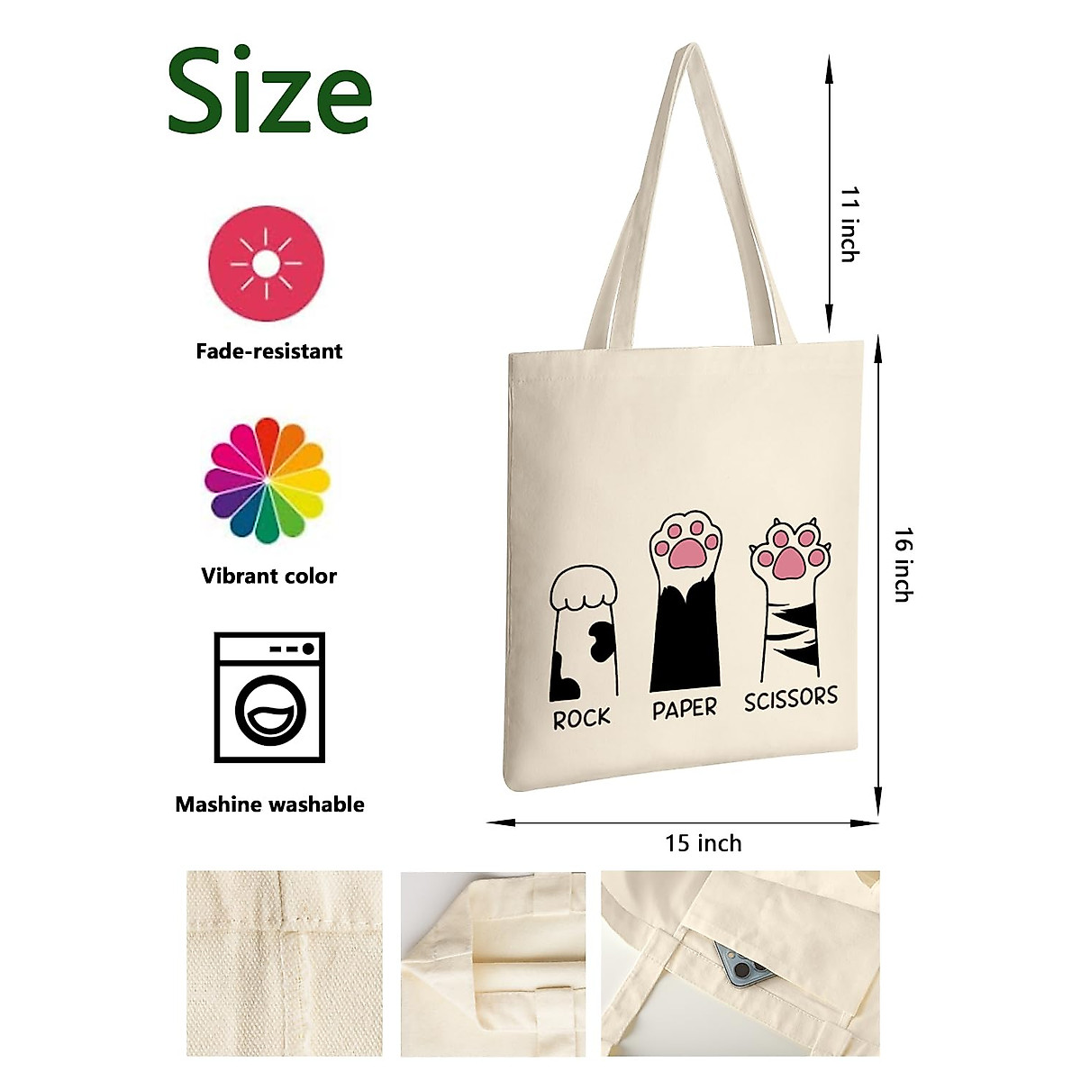AUSVKAI Canvas Tote Bag Aesthetic for Women, Cute Cat Reusable Cloth Cotton Bags for Shopping college Beach Trendy Gifts