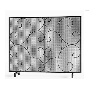 Kingson Single Panel Decorative Flat Fireplace Screen Cover Handcrafted Durable Metal Mesh, Heat-Resistant Free Standing Fire Spark Guard Mesh 37.8" L x 8.8" W x 30.7" H