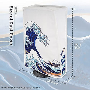 PlayVital Dust Cover for ps5, Soft Neat Lining Dust Guard for ps5 Console, Anti Scratch Waterproof Cover Sleeve for ps5 Console Digital Edition & Disc Edition - The Great Wave