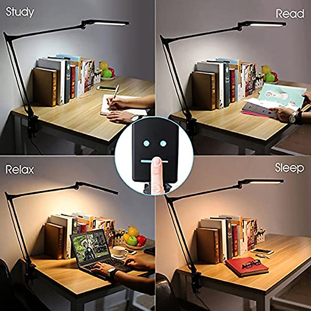 EPMANN Lamp Foldable Long Arm LED Desk Lamp Dimmable Touch Control Work Light Eye Protection Architect Desk Lamp, 4 Lighting Modes & 6 Brightness Levels Bed Lamp (Color : Silver)