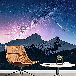 Star Meteor 3D Wall Murals, Distant Mountains Wallpaper, 3D Decal Removable Peel and Stick Self-Adhesive Environmental Protection for Home Office Renovation Decor 118''Wx83''L-PVC