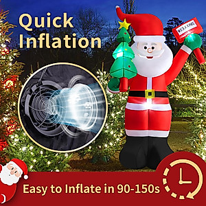 6FT Christmas Inflatables Santa Claus with Welcome Sign and Tree, Outdoor Christmas Holiday Decorations Clearance Blow Up Santa with Built-in 4 LED Lights for Home Party Yard Lawn, Housen Solutions