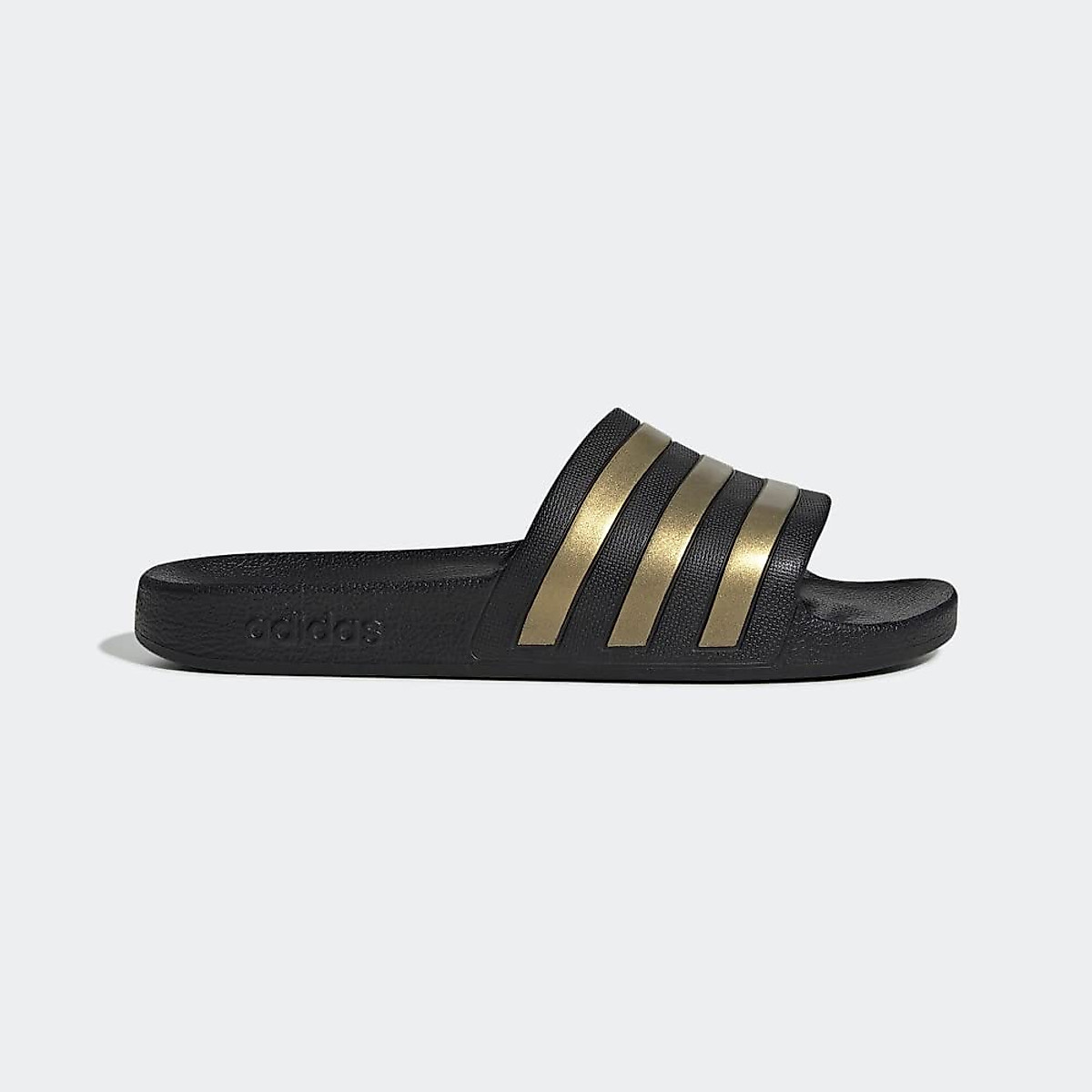adidas unisex adult Adilette Aqua Slide Sandal, Core Black/Gold Metallic/Core Black, 11 Women Men US