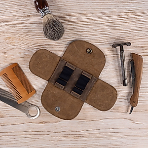 Hide & Drink, Leather Razor Case Wallet, Shaving Accessories, Personal Care Essentials, Handmade :: Bourbon Brown
