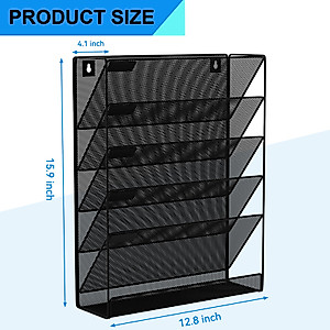 GDinDinFan Wall File Organizer Holder Mesh Hanging Paper Document Holder,Vertical 5 Pocket Tier for Office Home, Black