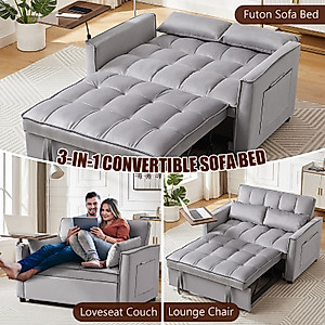 Yafylly 3 in 1 Sleeper Sofa Couch Bed, Pull Out Loveseat with Storage, Full Size Velvet Convertible Chair with 2 Pockets & 2 Pillows for Living Room